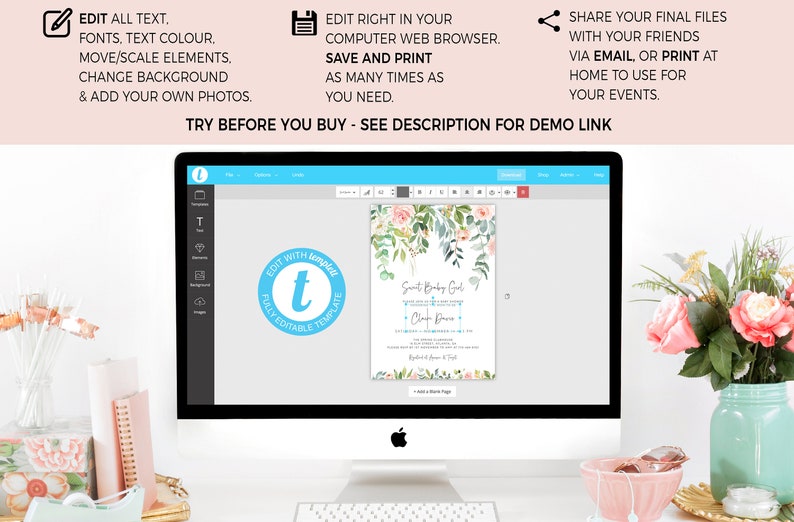 Wavy Border Menu Card, Blush Pink Menu Printable, Editable Template ...