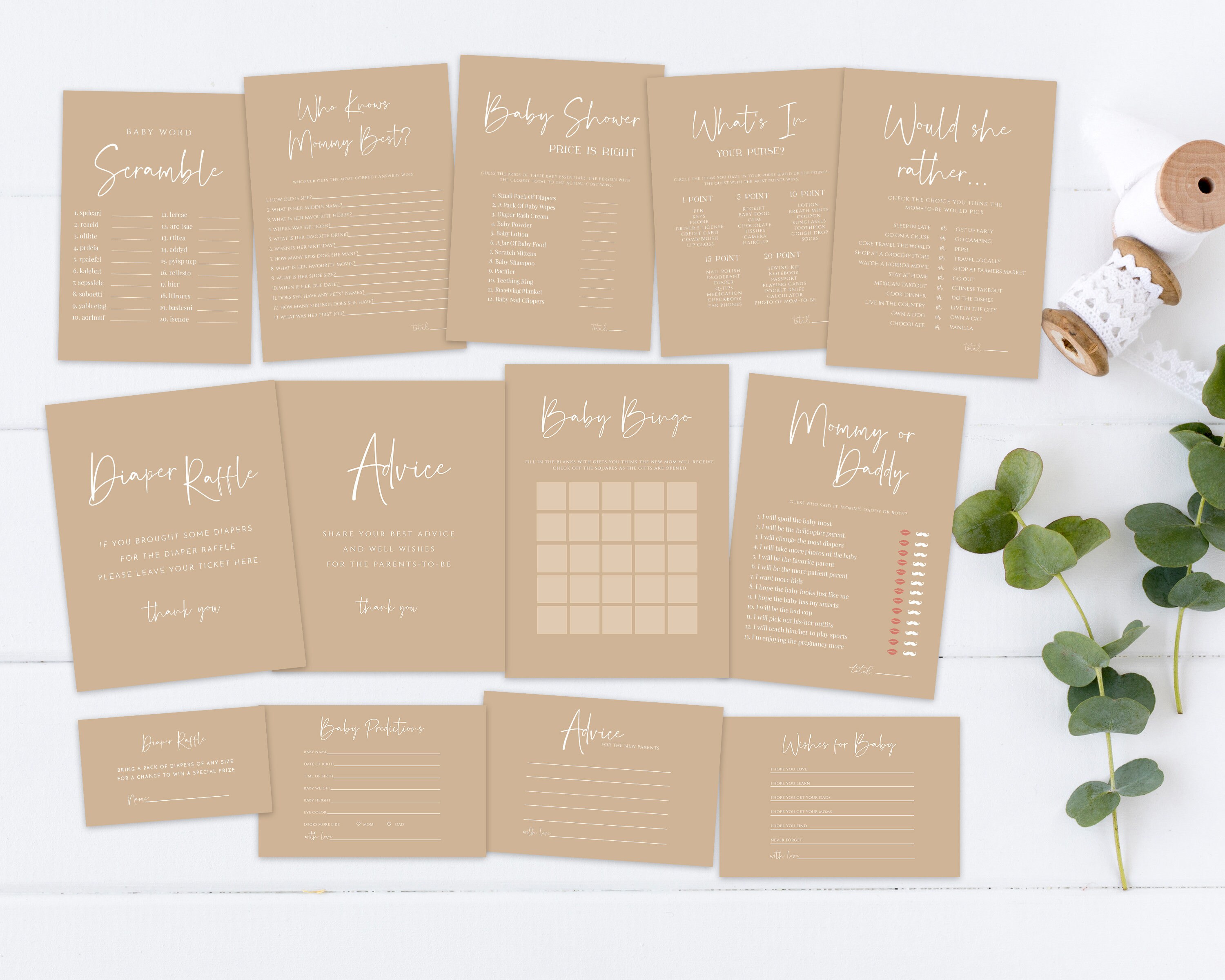 Beige Baby Shower Games Bundle Fully Editable Baby Shower | Etsy