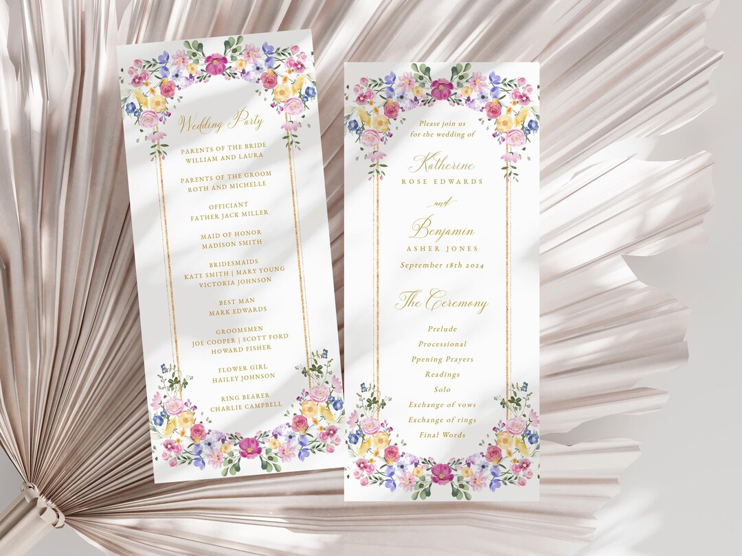 Spring Floral Wedding Program Template, Garden Flowers Wedding Program ...
