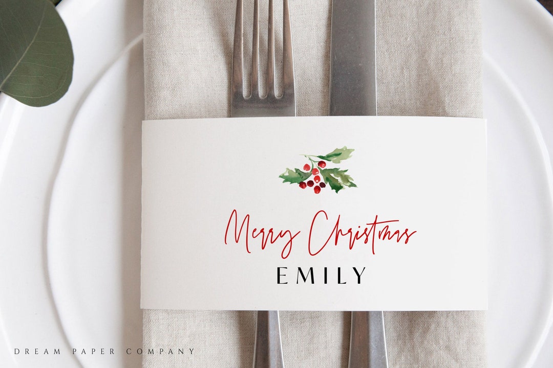 Christmas Name Card Template, Holiday Place Card Printable, Merry ...