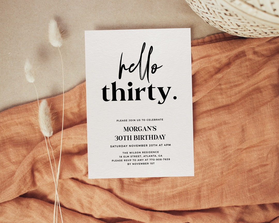 Minimalist 30th Birthday Invitation Template, Simple 30th Birthday ...