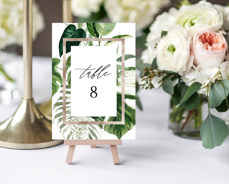 Tropical Table Numbers Template, Greenery Wedding Table Numbers ...