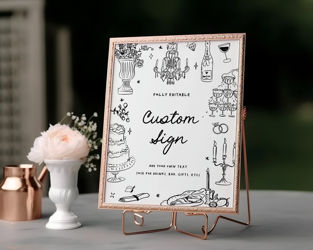 Hand Drawn Wedding Sign, Custom Sign Template, Fun Whimsical Wedding ...