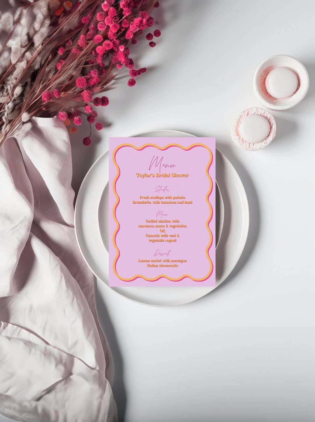 Wave Border Menu Card, Pink and Yellow Menu, Editable Template, Minimal ...
