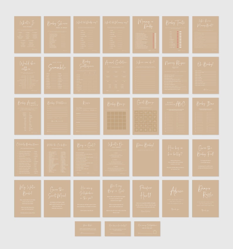 Beige Baby Shower Games Bundle Fully Editable Baby Shower - Etsy