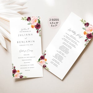 Floral Wedding Program Printable Template Editable Program Template ...