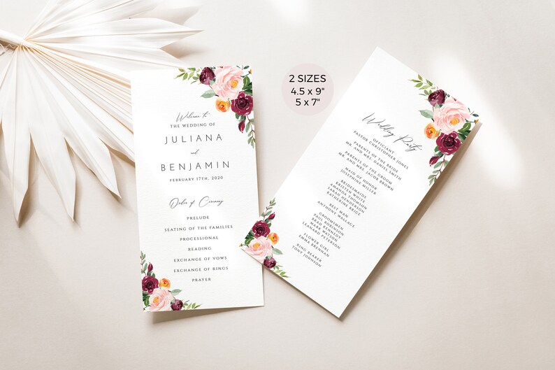 Floral Wedding Program Printable Template Editable Program - Etsy