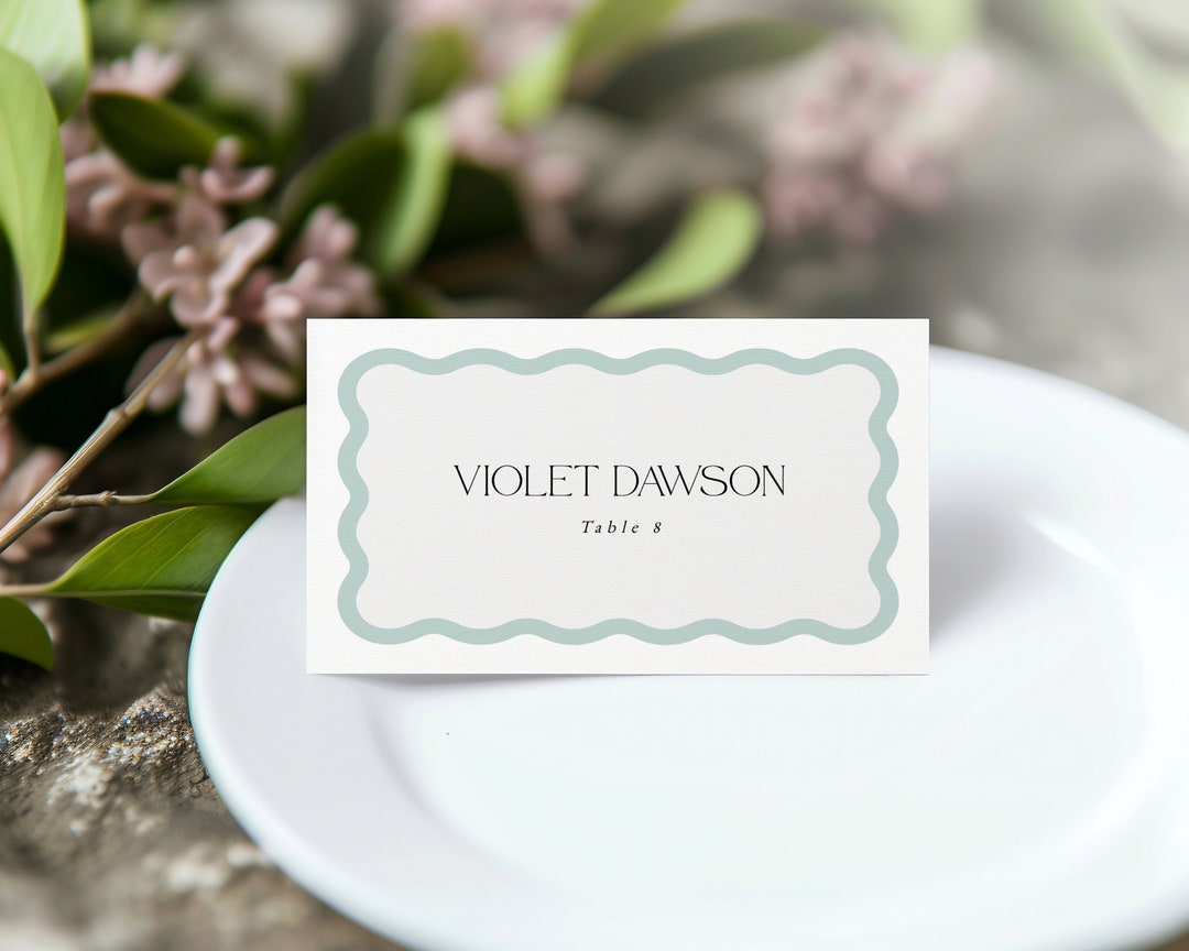 Wavy Border Wedding Place Card Template, Minimal Place Cards, Tent Fold ...
