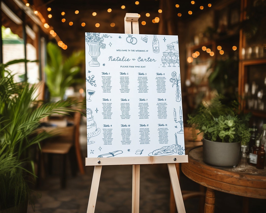 Hand Drawn Seating Chart, Fun Quirky Wedding Seating Chart Template ...
