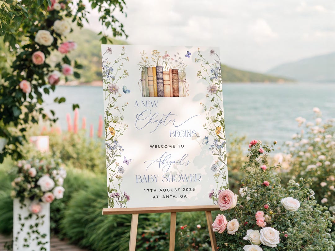 Storybook Baby Shower Welcome Sign Template, A New Chapter Welcome Sign ...