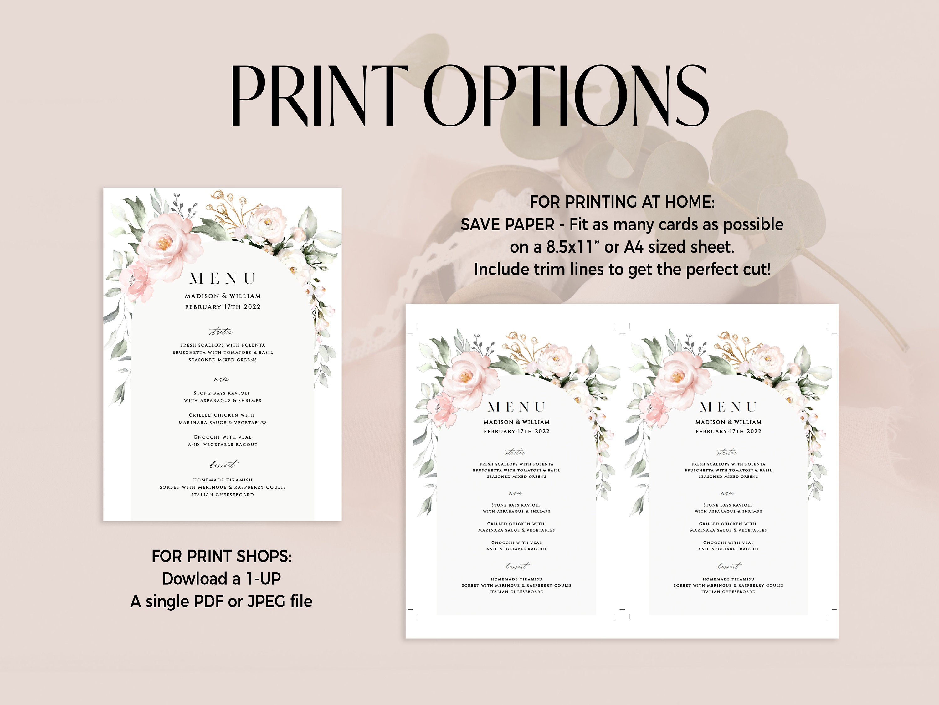 Greenery Wedding Menu Printable Template Wedding Menu Garden - Etsy