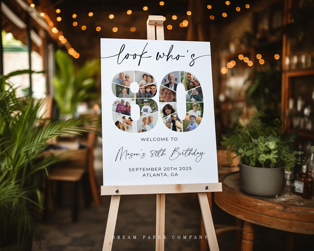 80th Birthday Welcome Sign Template, 80th Birthday Photo Collage, 80th ...