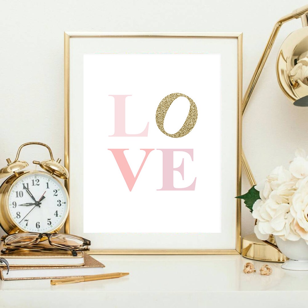 Love Printable Block Love Print Love Wall Art Pink and Gold Nursery ...