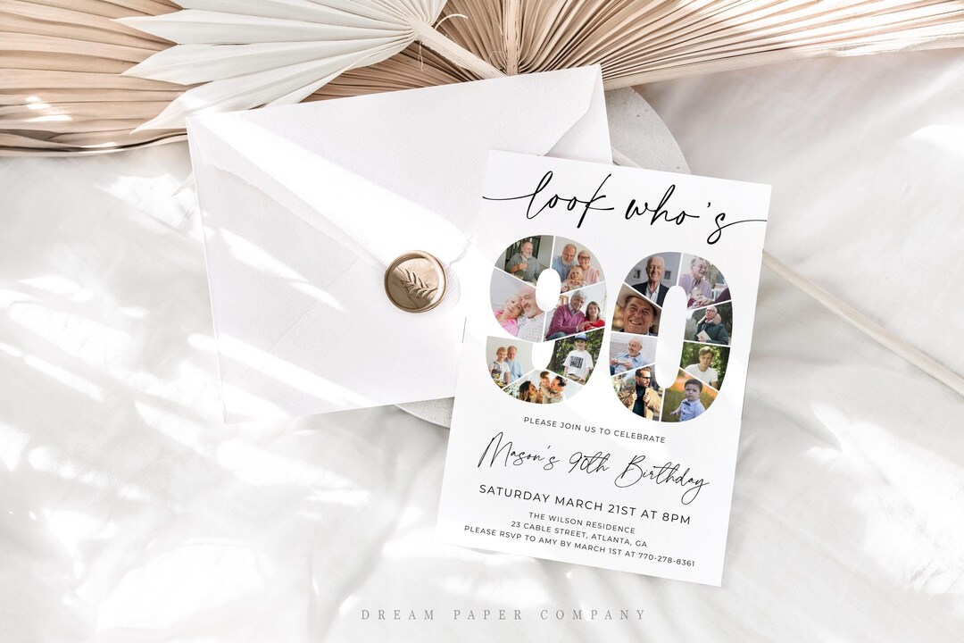Male 90th Birthday Invitation Template, Photo 90th Birthday Invite ...