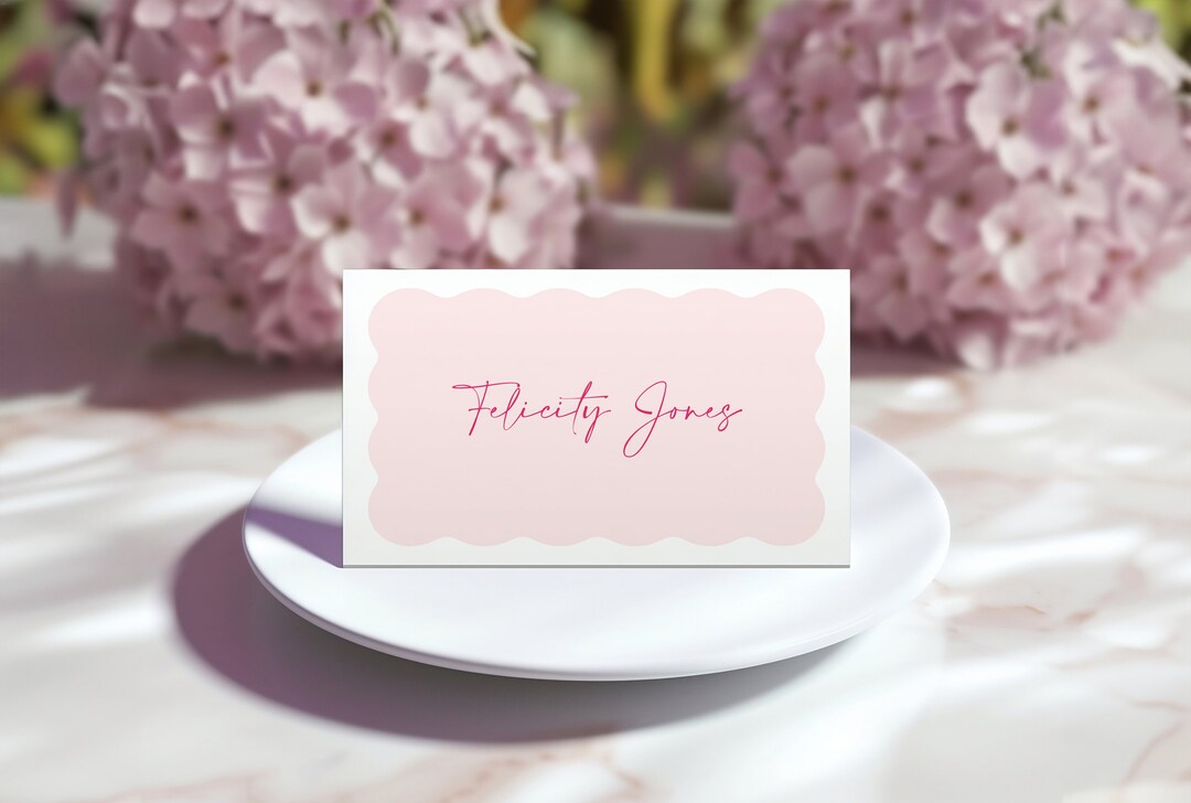 Wavy Border Place Card Template, Blush Pink Place Cards, Modern Place Cards, Editable Template ...