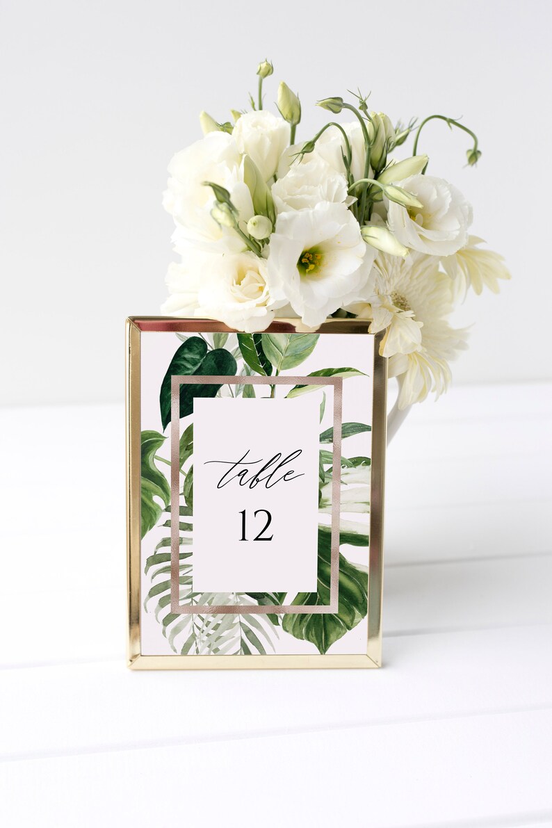 Tropical Table Numbers Template, Greenery Wedding Table Numbers ...