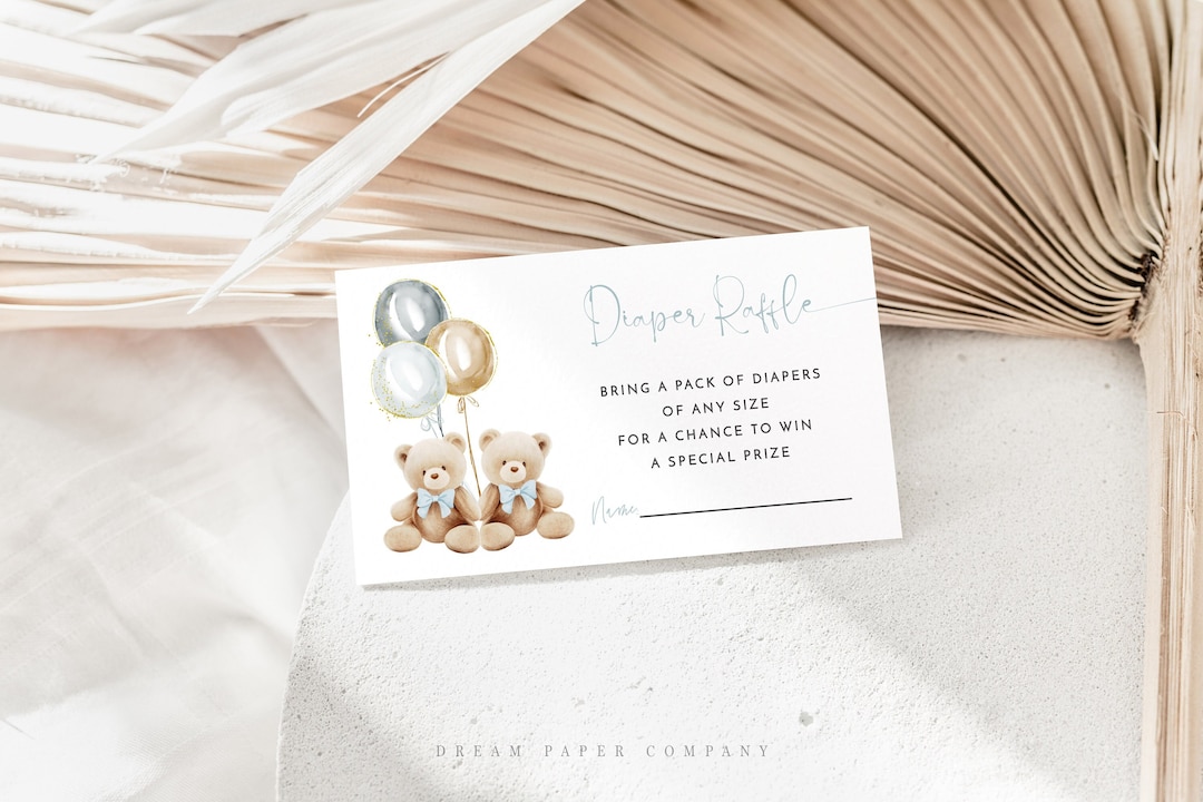 Twins Diaper Raffle Template, Teddy Bear Diaper Raffle, Editable ...