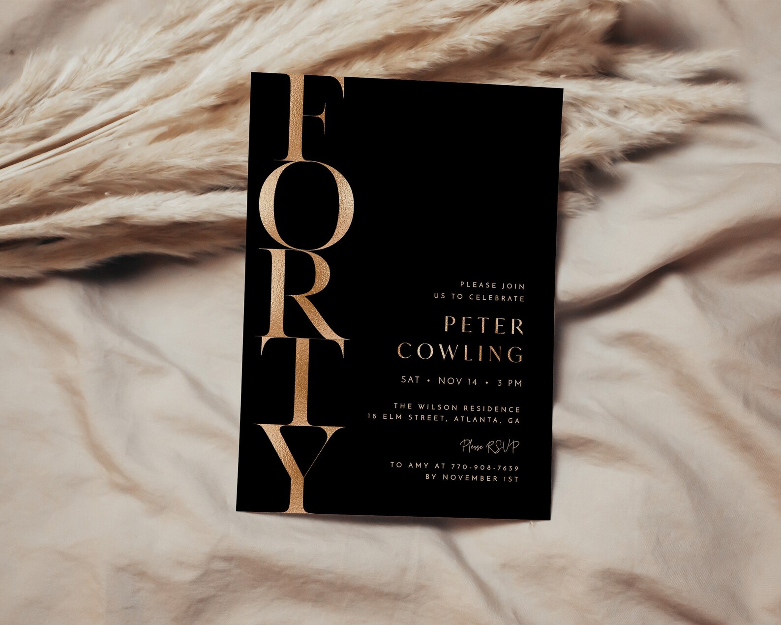 Male Birthday Invitation Template, Black and Gold 40th Birthday Invite ...