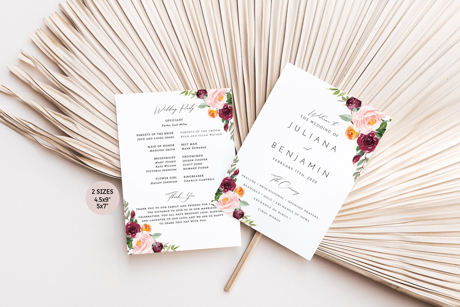 Floral Wedding Program Printable Template Editable Program - Etsy