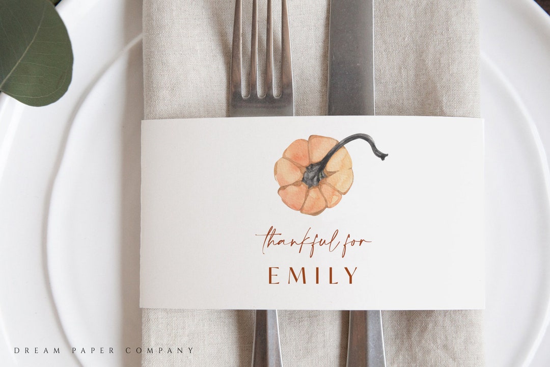 Thanksgiving Name Cards Template, Pumpkin Place Card Printable ...