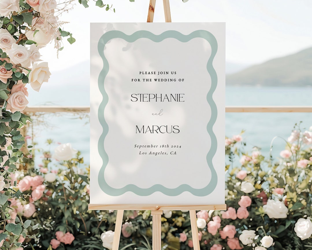 Wavy Border Welcome Sign, Modern Wedding Welcome Template, Minimalist ...