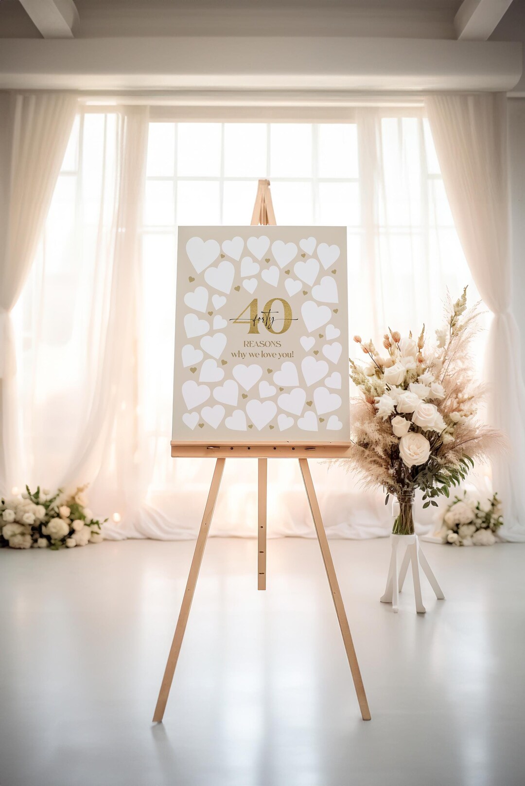 40 Reasons We Love You Printable, Gold 40th Birthday Signs, Birthday ...