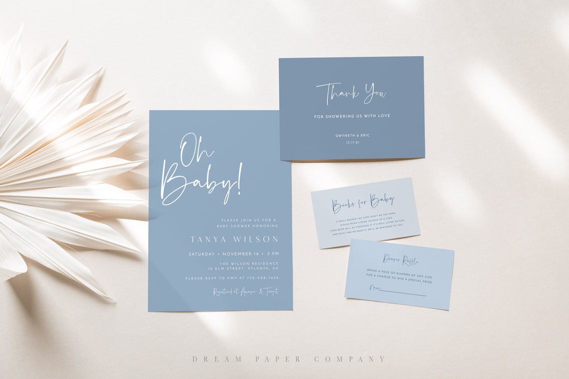 Blue Baby Shower Invitation Template, Modern Baby Shower Invite, Powder ...
