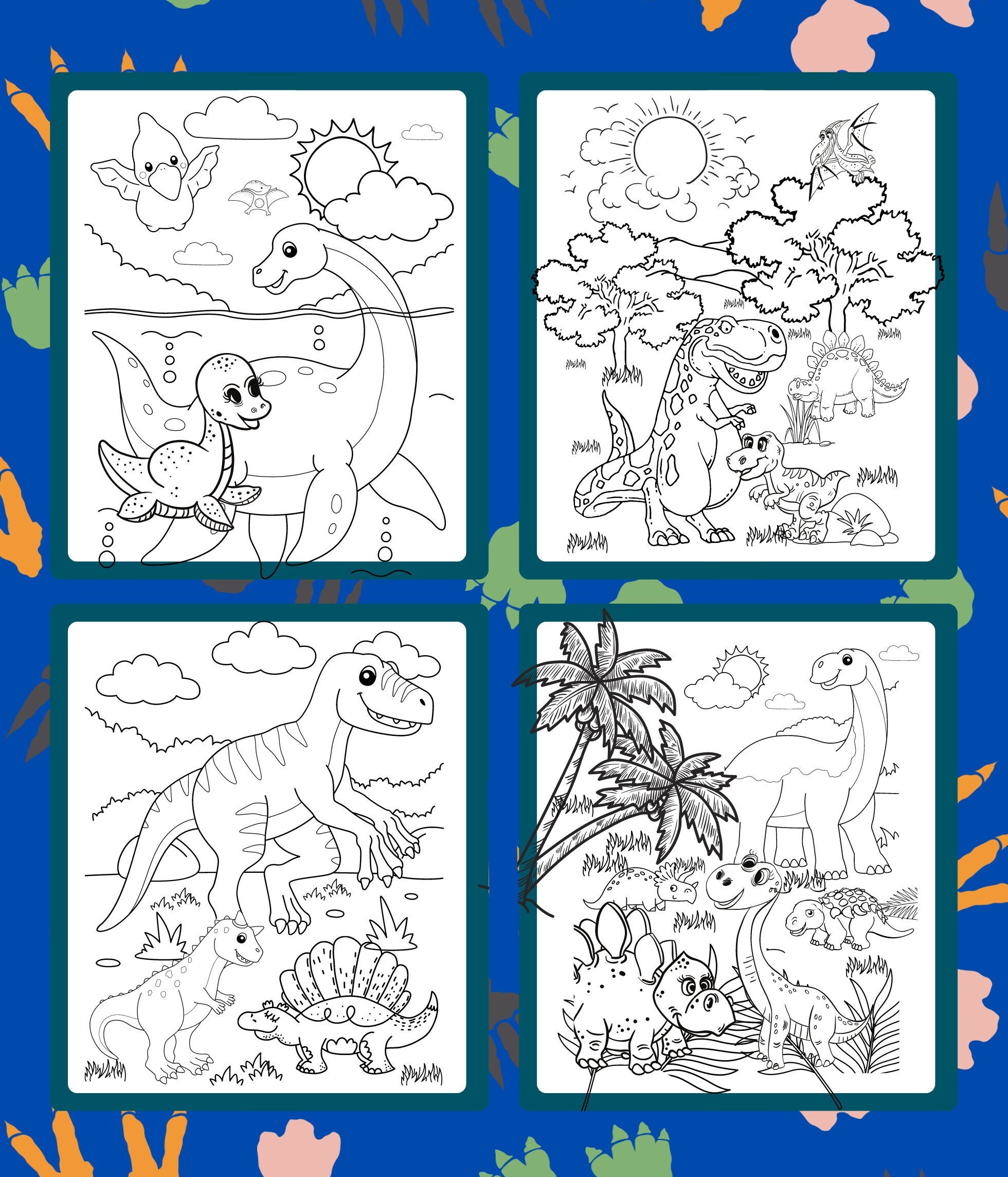 Dinosaur Coloring Page Set, Instant Download, Kids Activity, Kids Party ...