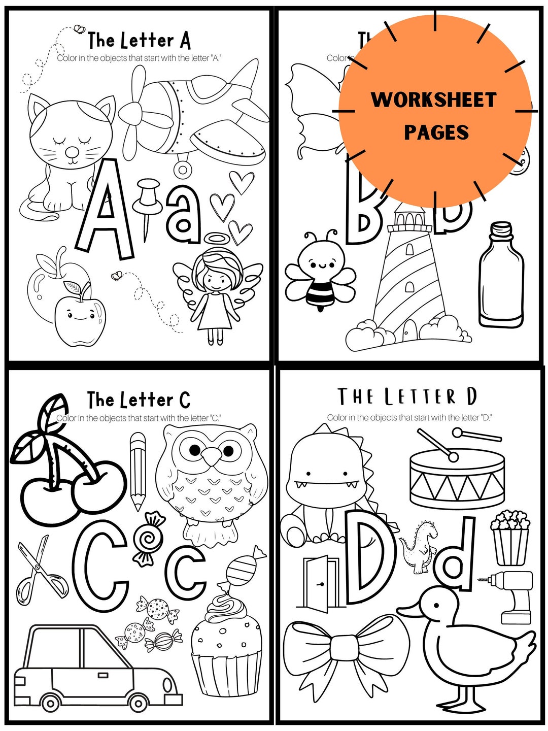 ABC Coloring Pages, Alphabet Word Association, DIY Learning for Kids ...