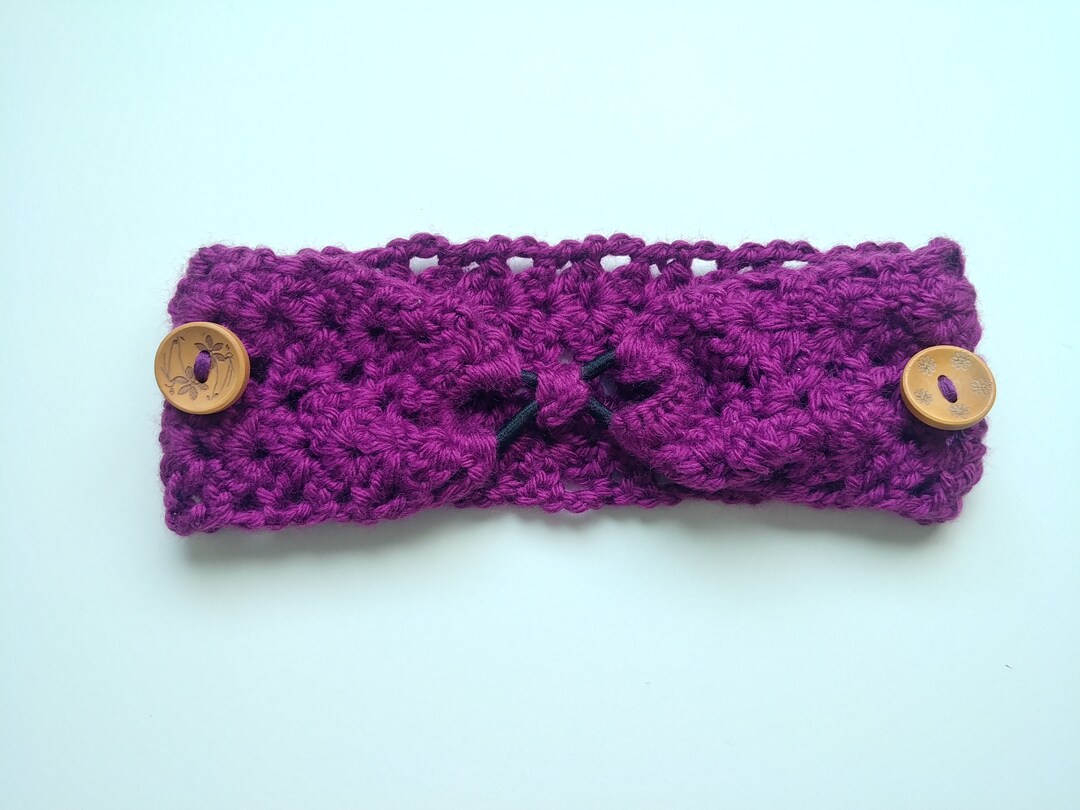 Amethyst Crochet Stretchy Headband With Buttons for Elastic Bands, Ears ...