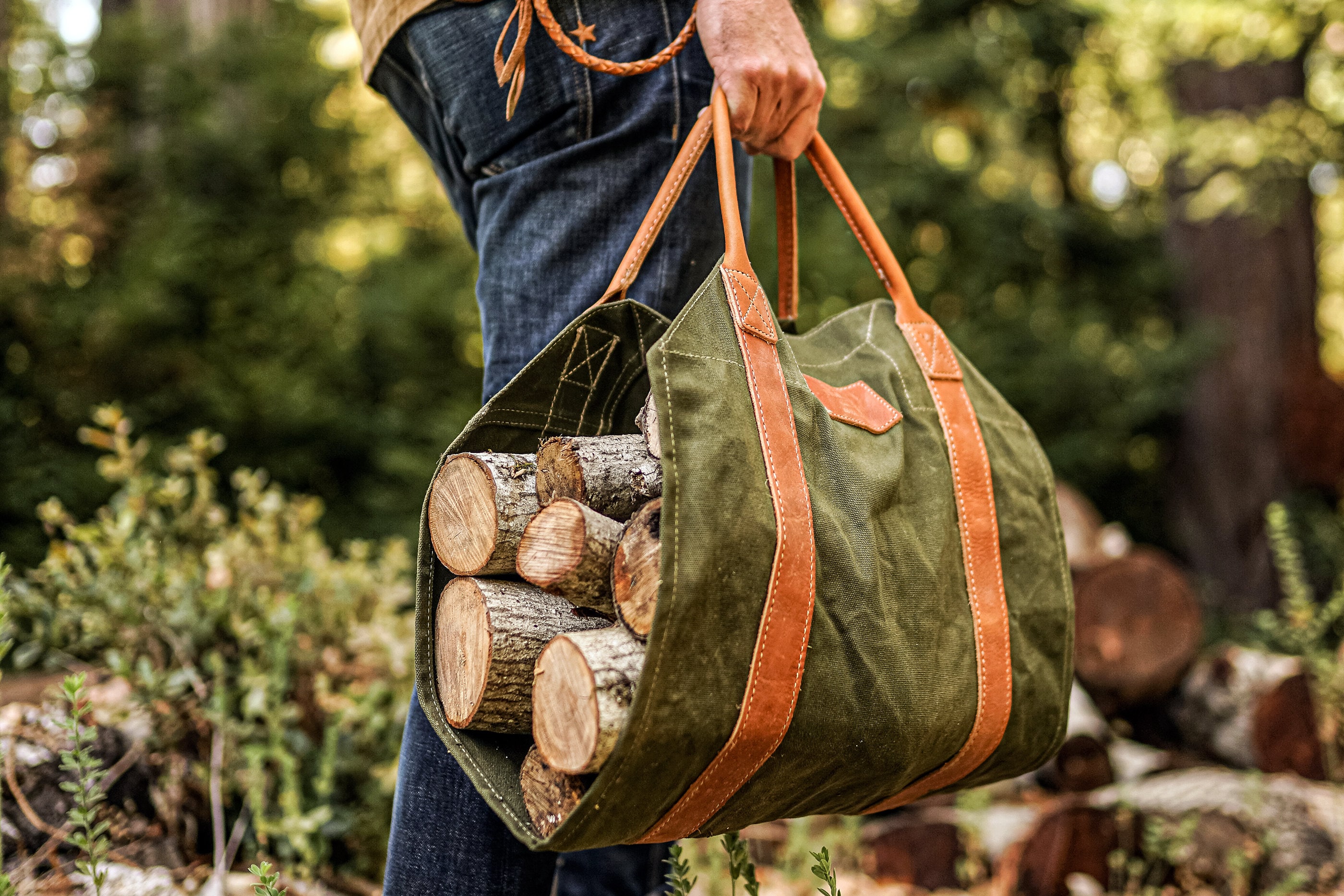 Waxed Canvas & Leather Log Carrier - Etsy