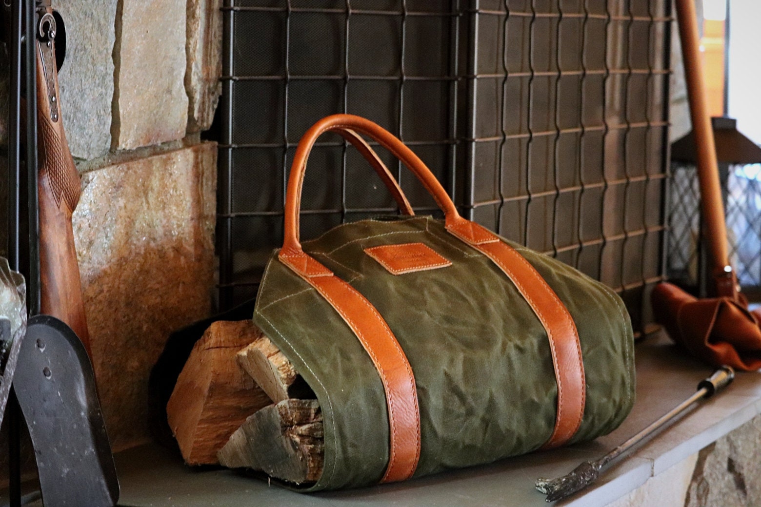 Waxed Canvas & Leather Log Carrier - Etsy