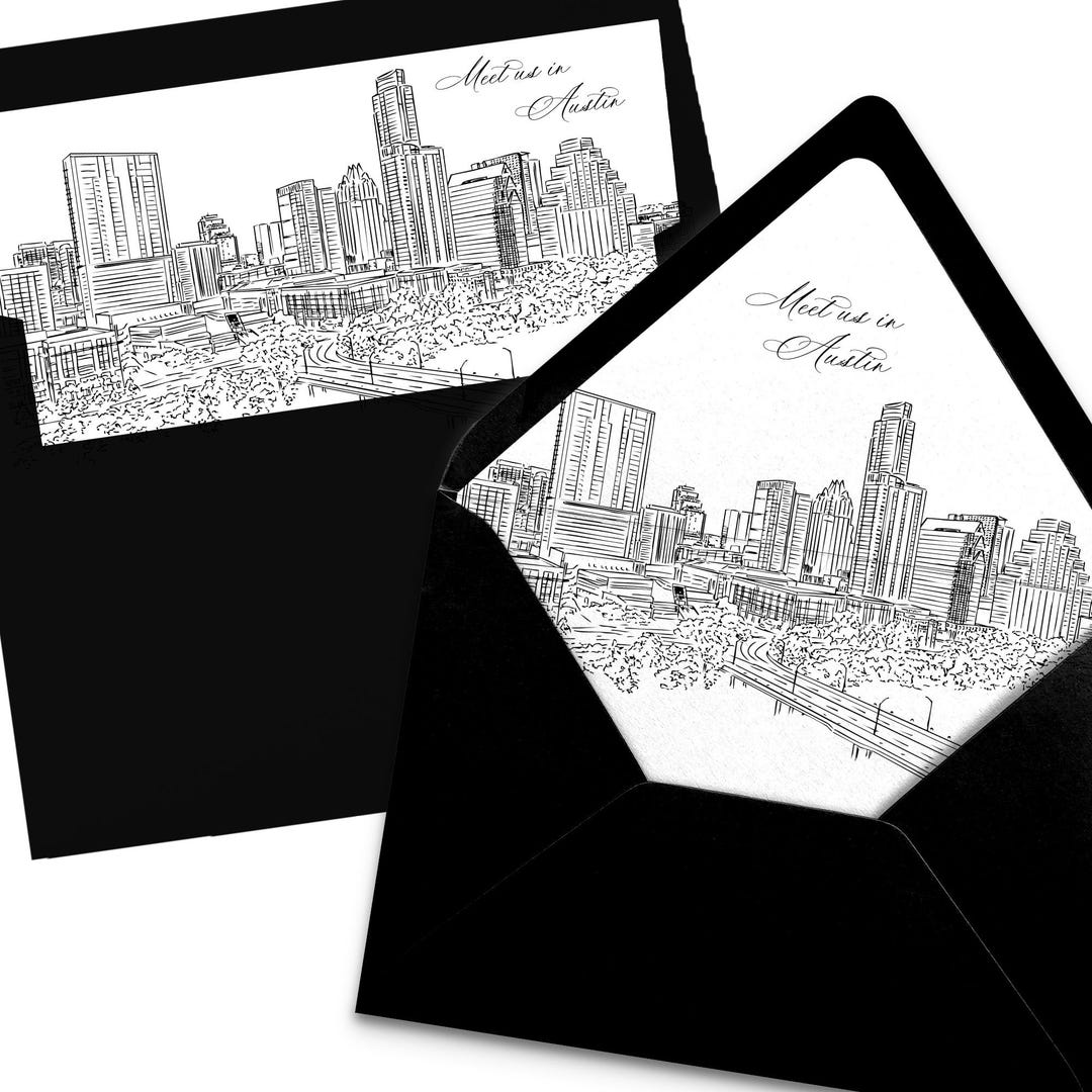 Printable Austin Skyline Envelope Liner Instant Download Black and ...
