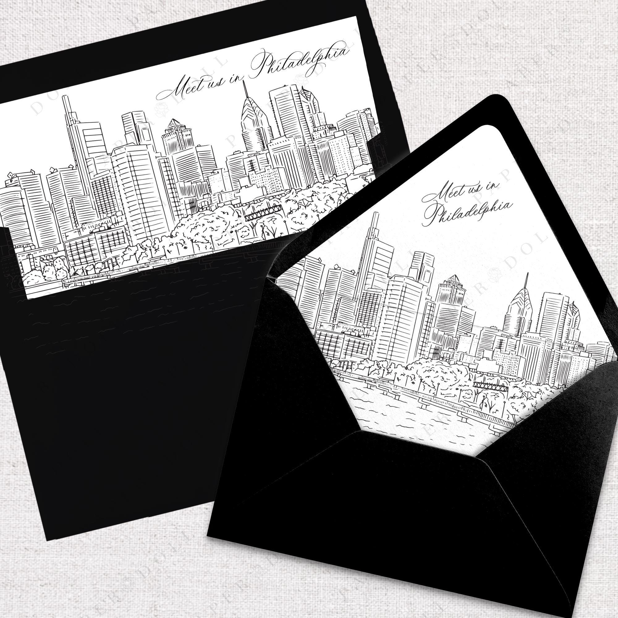 Printable Philadelphia Skyline Envelope Liner Instant Download Black ...
