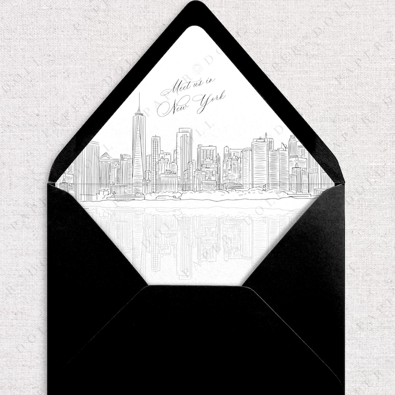 Printable New York City Skyline Envelope Liner Instant Download Black ...