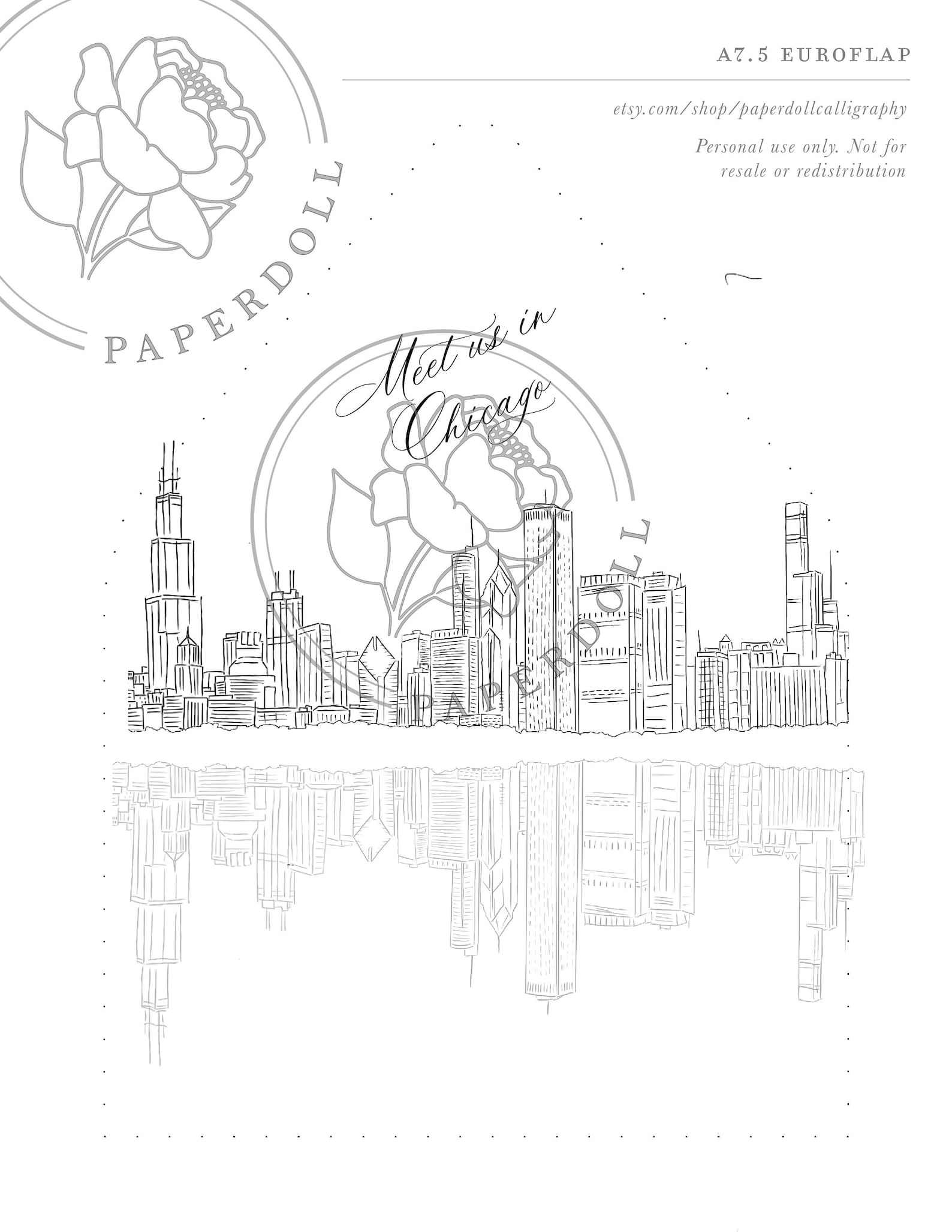 Printable Chicago Skyline Envelope Liner Template, Envelope Liner With ...