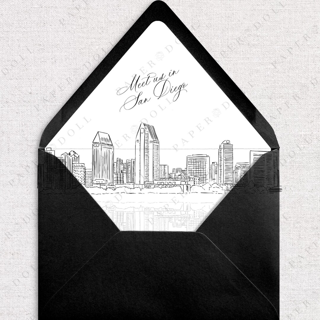 Printable San Diego Skyline Envelope Liner Instant Download Black and ...