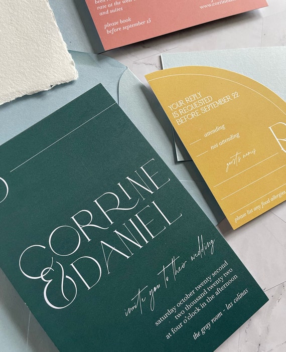 Color Block Wedding Invitation Set Invitation RSVP and - Etsy
