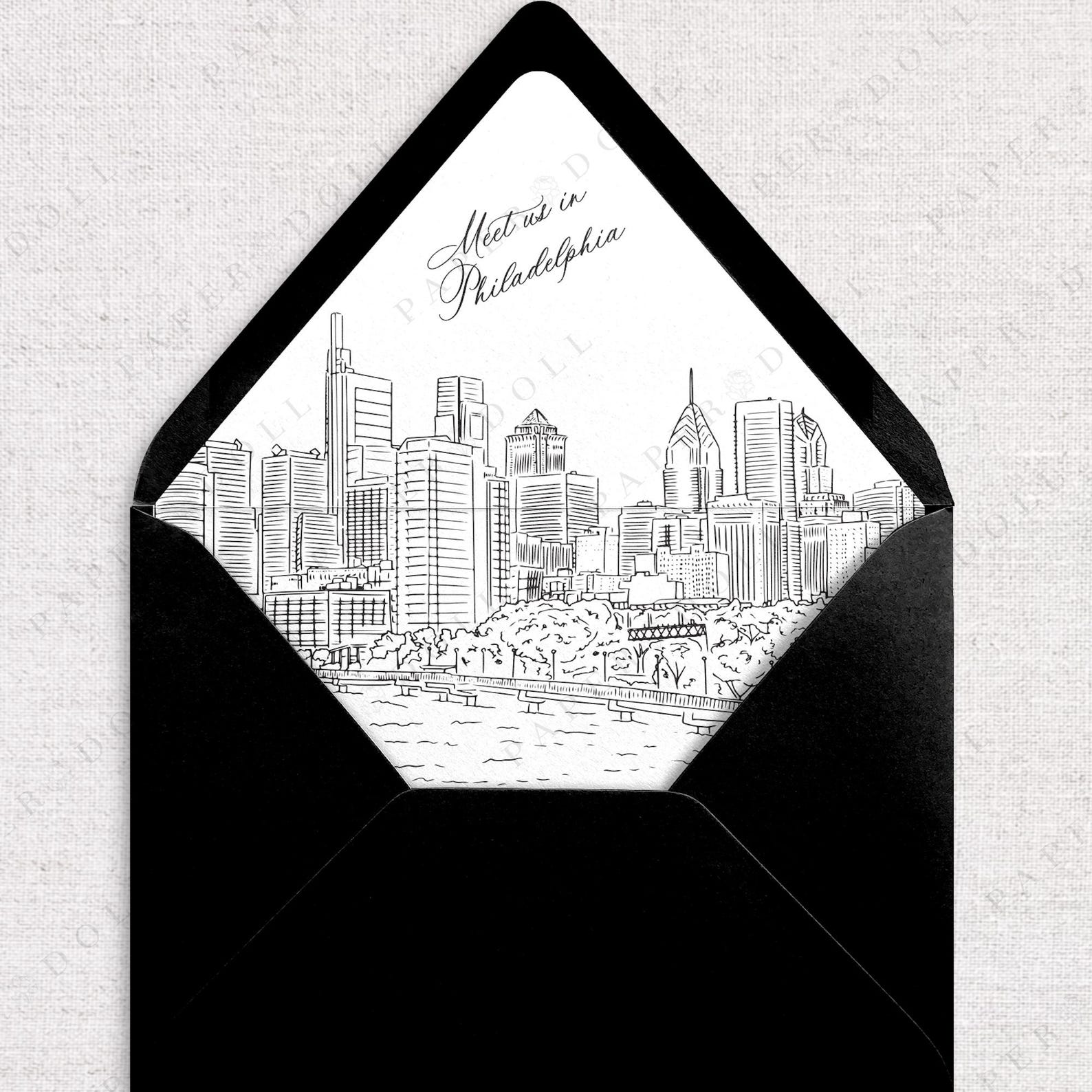 Printable Philadelphia Skyline Envelope Liner Instant Download Black ...