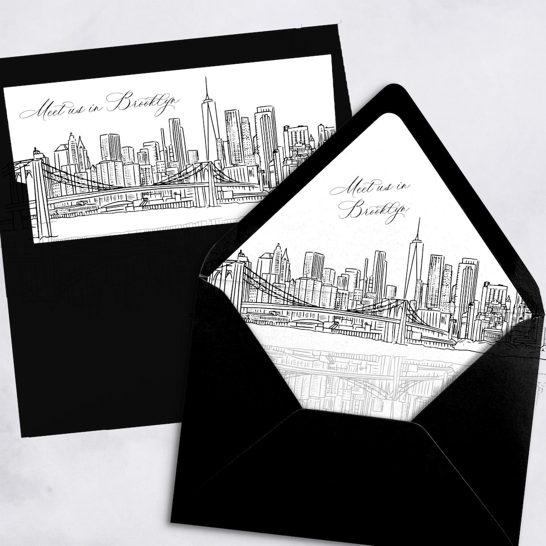 Printable Brooklyn Skyline Envelope Liner Instant Download Black and ...