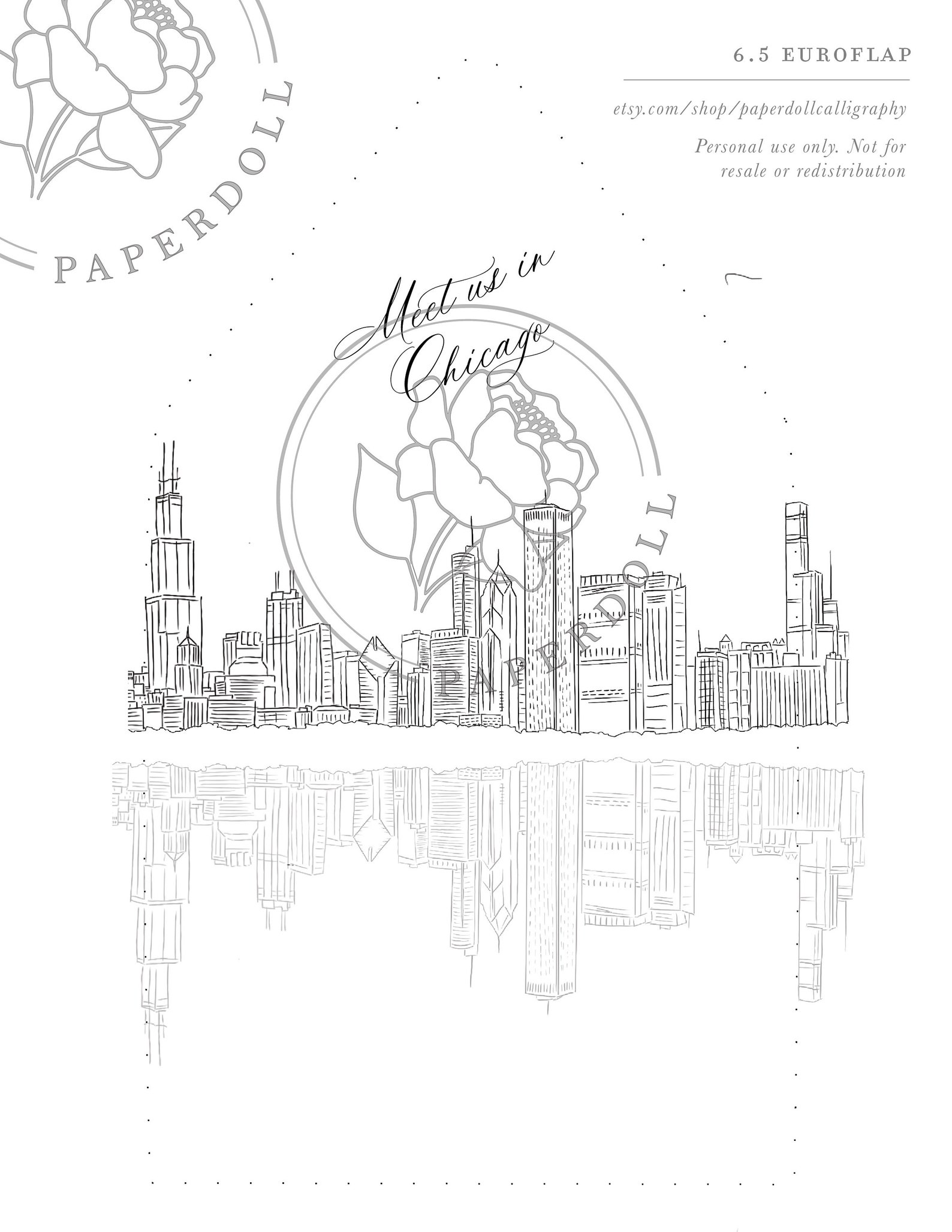 Printable Chicago Skyline Envelope Liner Template, Envelope Liner With ...
