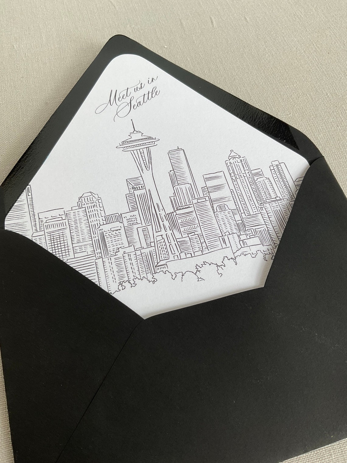 Printable Seattle Skyline Envelope Liner Instant Download Black and ...