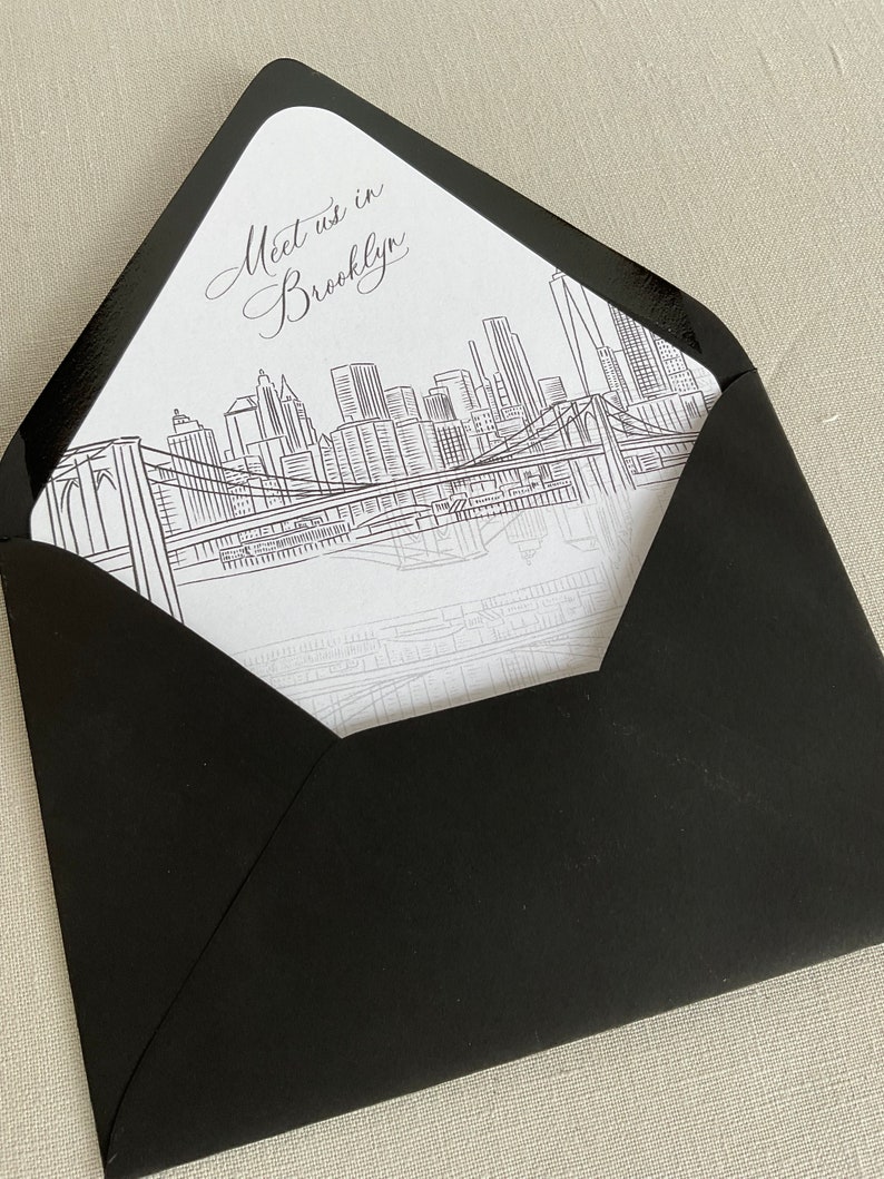 Printable Brooklyn Skyline Envelope Liner Instant Download Black and ...