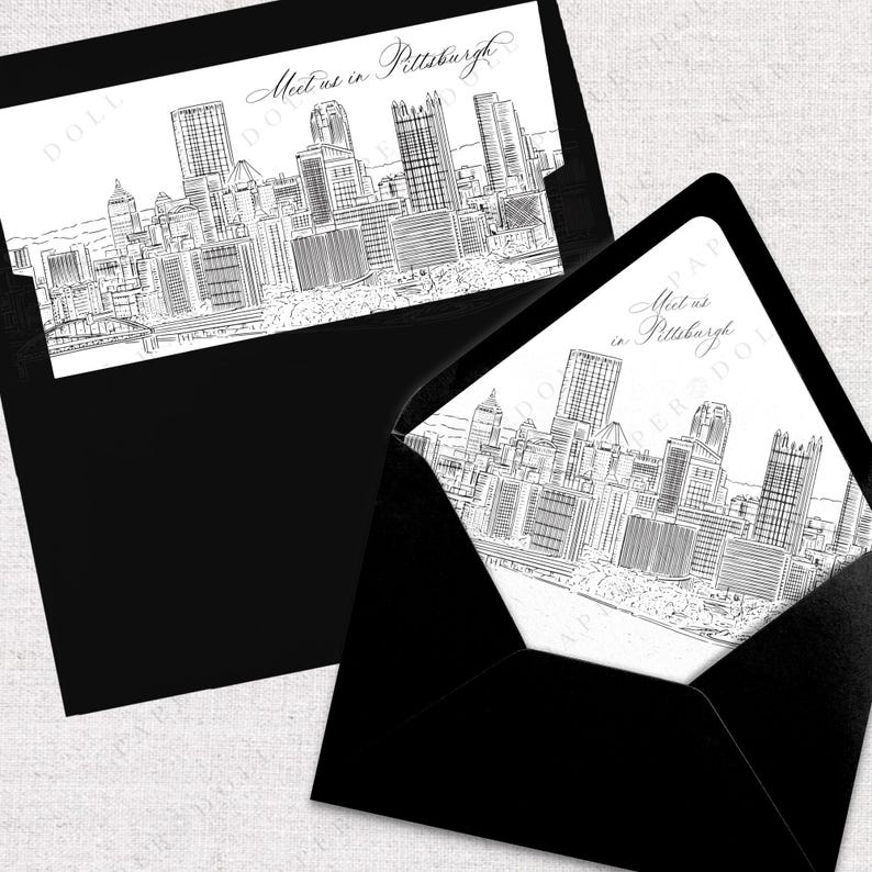 Printable Pittsburgh Skyline Envelope Liner Instant Download Black and ...