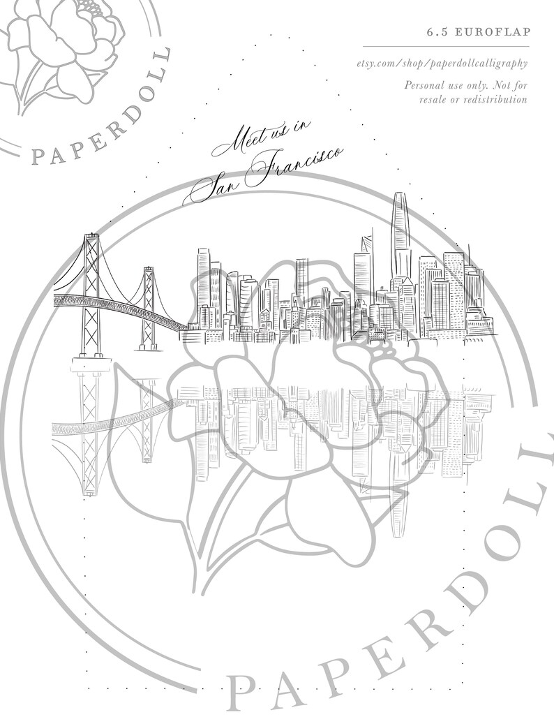 Printable San Francisco Skyline Envelope Liner Template - Etsy