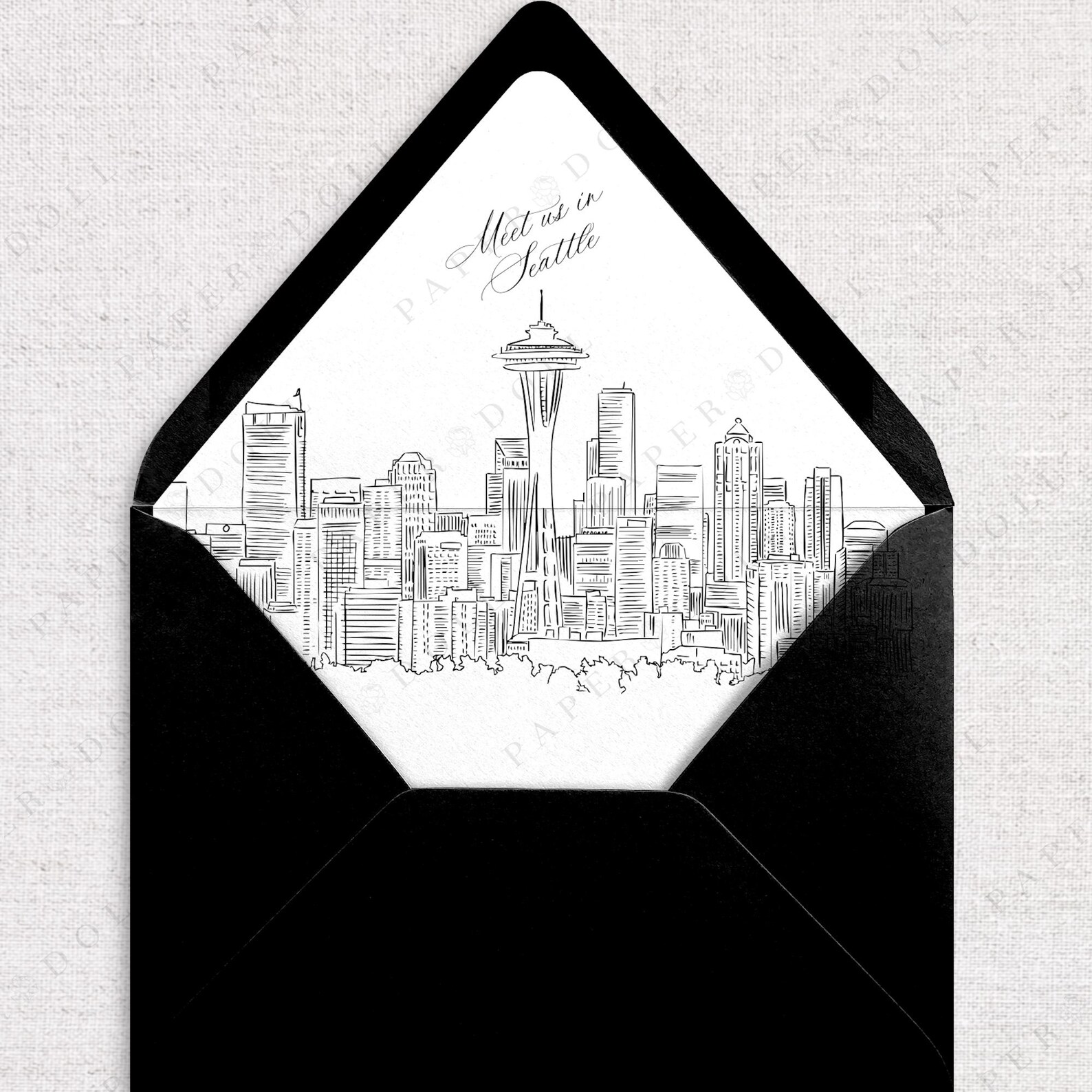 Printable Seattle Skyline Envelope Liner Instant Download Black and ...
