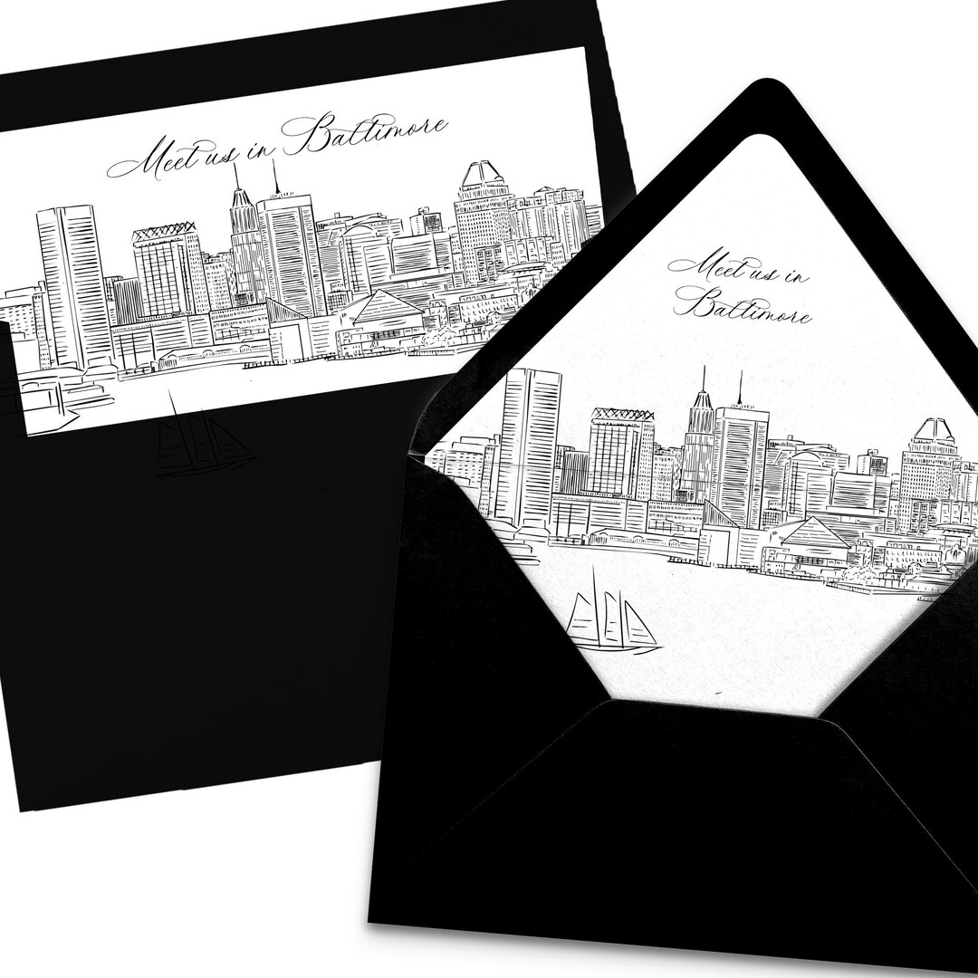 Printable Baltimore Skyline Envelope Liner Instant Download Black and ...