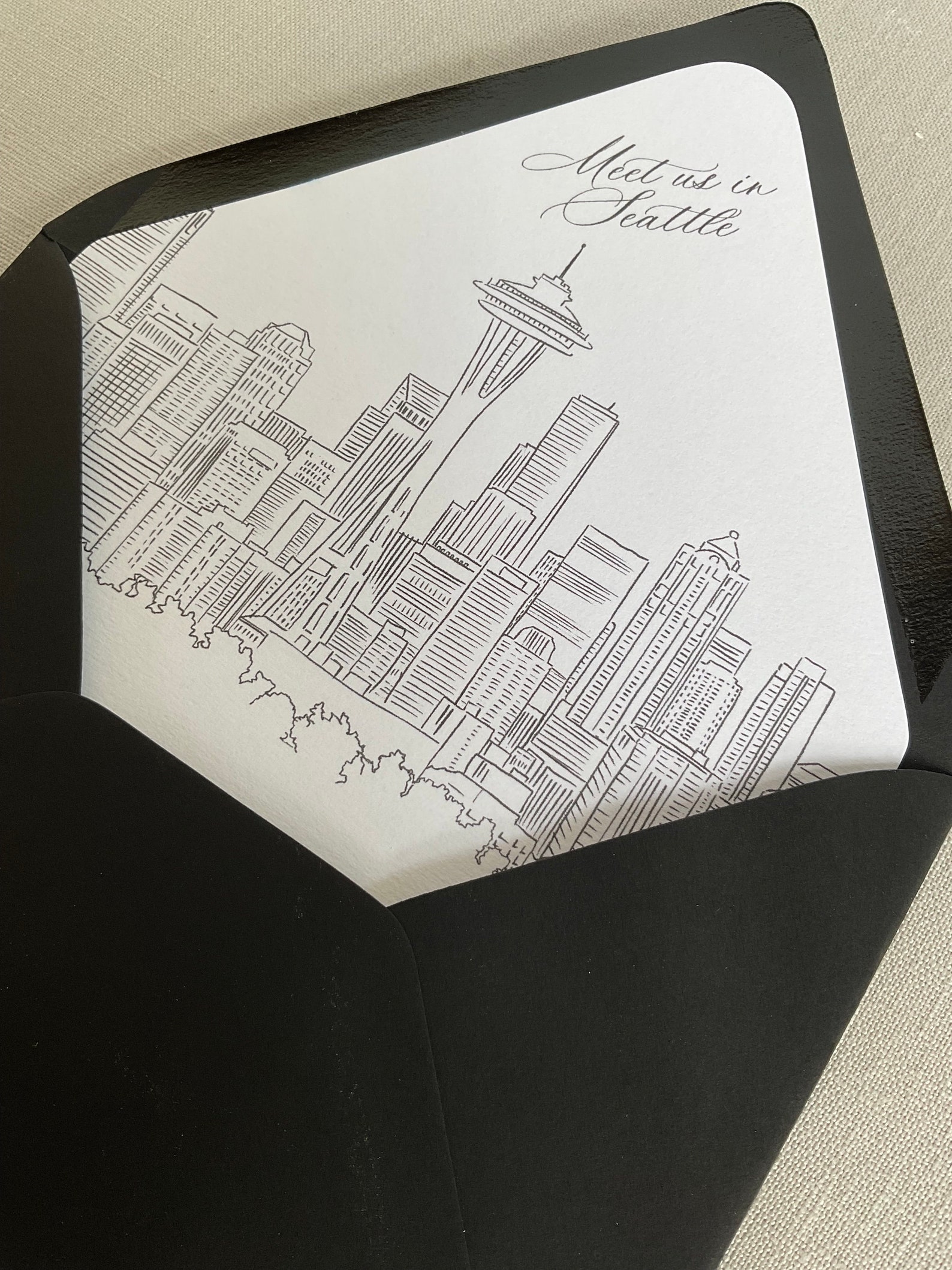 Printable Seattle Skyline Envelope Liner Instant Download Black and ...