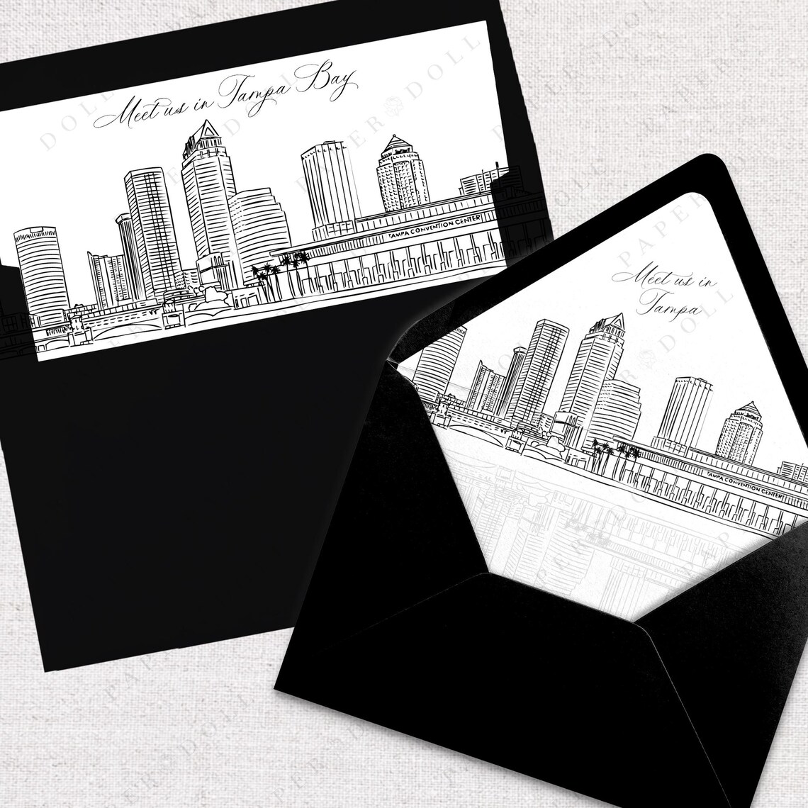 Printable Tampa Bay Skyline Envelope Liner Instant Download Black and ...