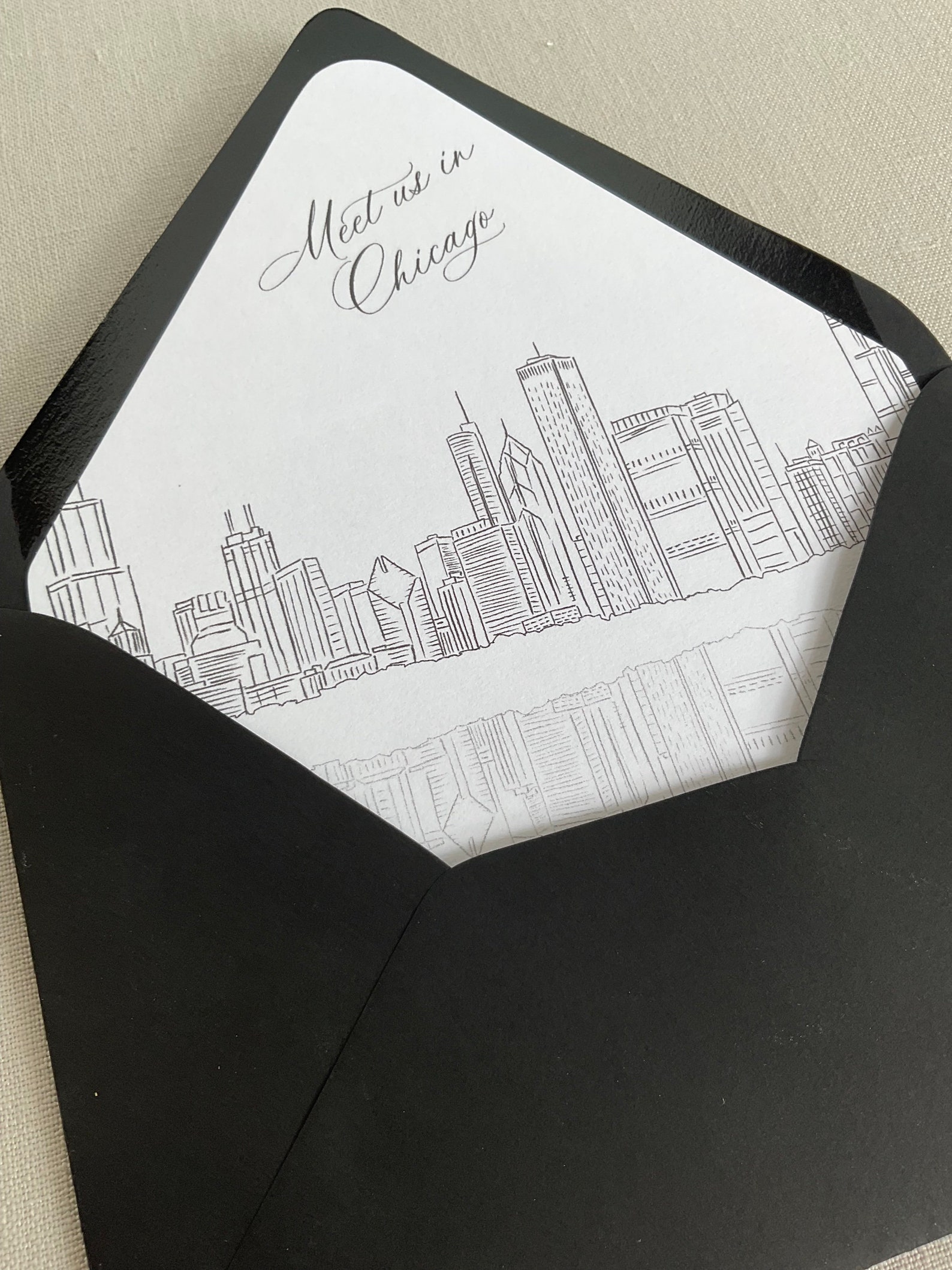 Printable Chicago Skyline Envelope Liner Instant Download Black and ...